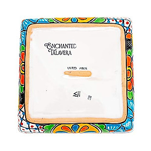 Enchanted Talavera Mexican Pottery Ceramic Large Appetizer Tray Serving Dishes Platter Dish Food Plate Condiments Organizer (Square 6 Piece Set, Red)