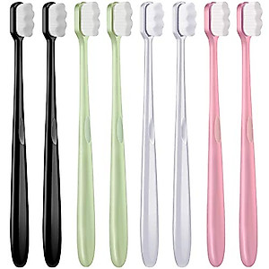 Patelai 8 Pieces Soft Toothbrush Micro Nano Extra Soft Bristles Manual Soft Toothbrush with 20,000 Bristles for Teeth Oral Gum Recession Adults Kids Child (Black, White, Pink, Green)