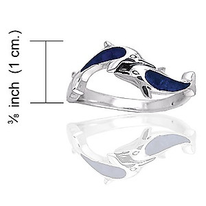 Deep Blue Paua Shell Double Dolphin Sterling Silver Ring Size 11(Sizes 4,5,6,7,8,9,10,11)