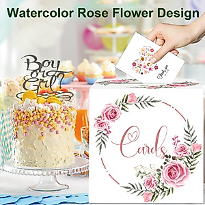 Watercolor Rose Floral Card Box Wedding Card Box Holder Gift Cards Receiving Box for Party Graduation Bridal or Baby Showers, Raffle Ticket Box Money Box for Birthday Retirements Anniversaries