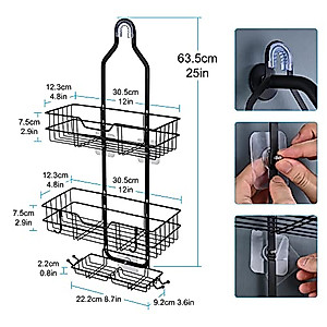 Hoomtaook Shower Caddy Over Shower Head Anti-Swing Shower Caddy Hanging Rustproof Shower Organizer, Shower Storage Rack with Hooks for Shampoo, Razor and Soap - Black