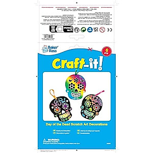 Baker Ross AG995 Day of The Dead Scratch Art Ornaments - Pack of 6, Perfect for Children to Design and Decorate, Ideal for Home Activities, Craft Group Tasks and School Work