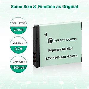 FirstPower 2-Pack NB-6LH / NB-6L Batteries for Powershot S120, SX510 HS, SX280 HS, SX500 is, SX700, D20, S90, D30, ELPH 500, SX270, SX240, SX520 Cameras