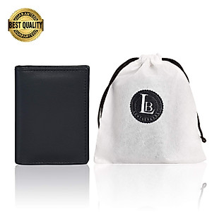 Leatherboss Genuine Leather Slim Thin Credit Debit Card ID Mini Holder Bifold Wallet Driver License Safe Holder, Black