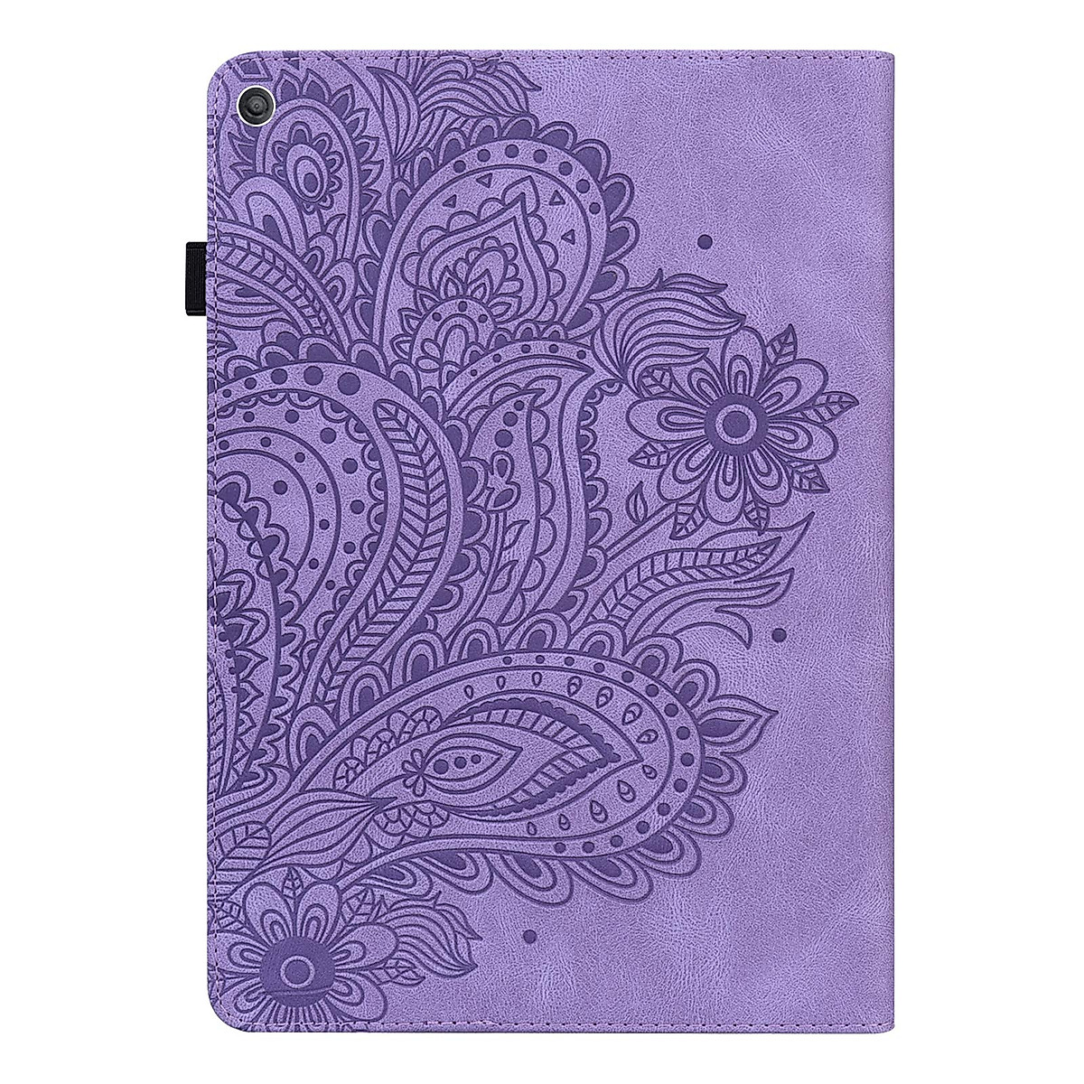 UUcovers for Kindle Fire HD 8 Case 8th/7th/6th Generation (2016/2017/2018) with Stand/Pencil Holder/Pockets [Embossed Pattern] PU Leather Folio Magnetic Wallet Shockproof Cover, Purple Peacock Flower