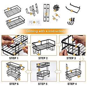 Bathroom Storage Shelf Over Toilet Organizer 2 Tier Storage Rack with Paper Holder Hooks Space Saver for Home Black