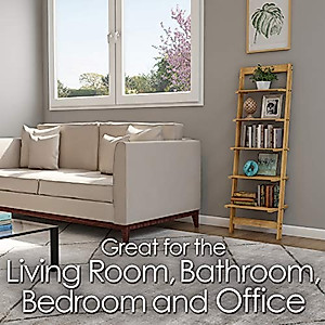 5-Tier Ladder Shelf - Wooden Narrow Leaning Book Shelf for Bedroom, Living Room, or Kitchen Shelving - Boho Home Decor by Lavish Home (Oak)