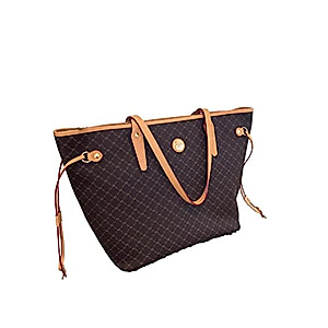 Rioni Signature Brown Designer Canvas Italian Leather Trimmed Tote Shoulder Bag