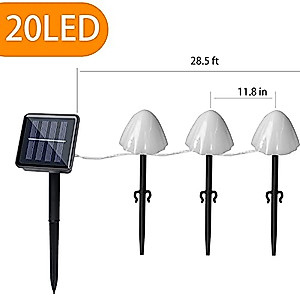 Cute Mushroom Solar Lights 20LED, 28 feet, 8 Modes, Solar Waterproof, This Mushroom Light is Very Suitable for Outdoor Decoration, Adding Color to Your Garden (Warm White)
