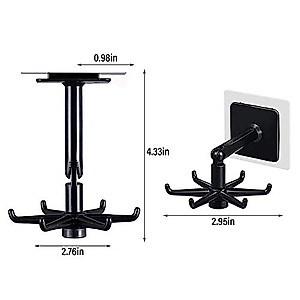 365Home Hanging Utensil Holder Hooks Kitchen Utensil Hanger Wall Mount 360 Degrees Rotating Folding Hook Self Adhesive Hook Utensil Rack with 6 Hooks for Kitchen Bathroom Cabinet (4 Black)