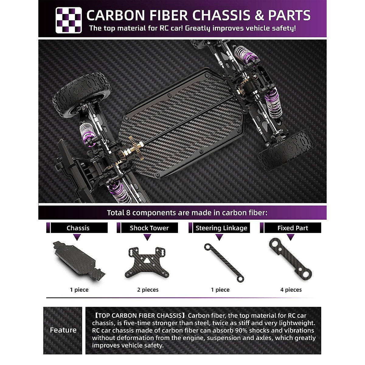 RIAARIO 1:14 RTR Brushless Fast RC Cars for Adults, Max 63mph Hobby RC Truck, 4X4 Remote Control Car for Boys with Carbon Fiber Chassis & Metal Gear, Oil Filled Shocks Electric Vehicle Buggy for Kids