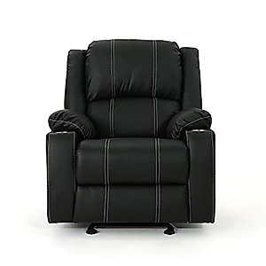 Great Deal Furniture Sophia Traditional Black Leather Recliner with Steel Cup Holders