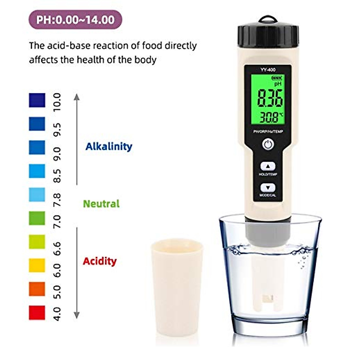 4 in 1 Portable Water Quality Monitor Test Pen 0.01-14.00pH Measuring Range PH ORP H2 Temperature Tester YY-400