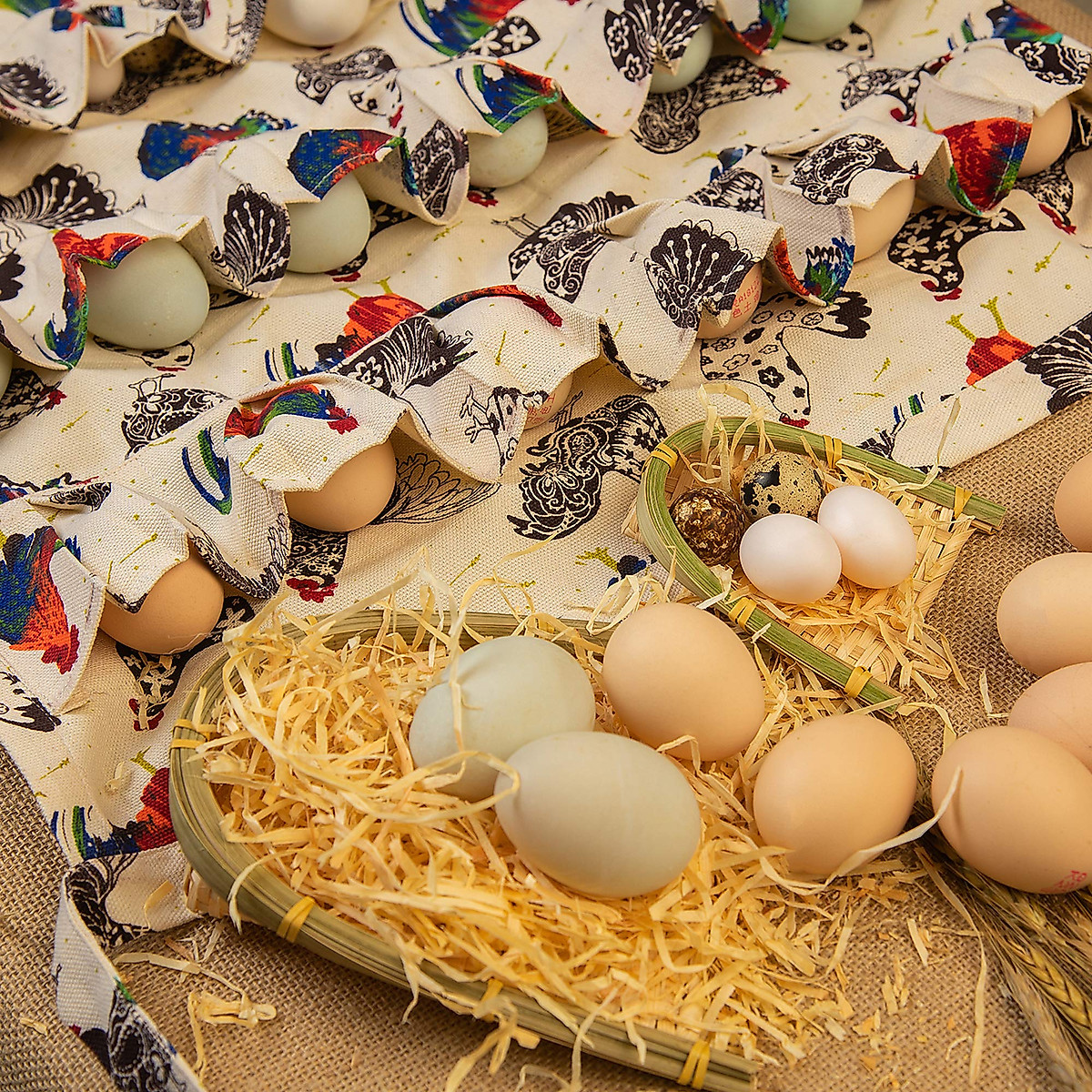 ETIUC Durable Egg Gathering Apron 18 Deep Pockets Canvas Fabric for Duck Goose Quail Dove Eggs Holder Easter Egg Collecting Apron Chicken Coop Tool Hen Rooster Print