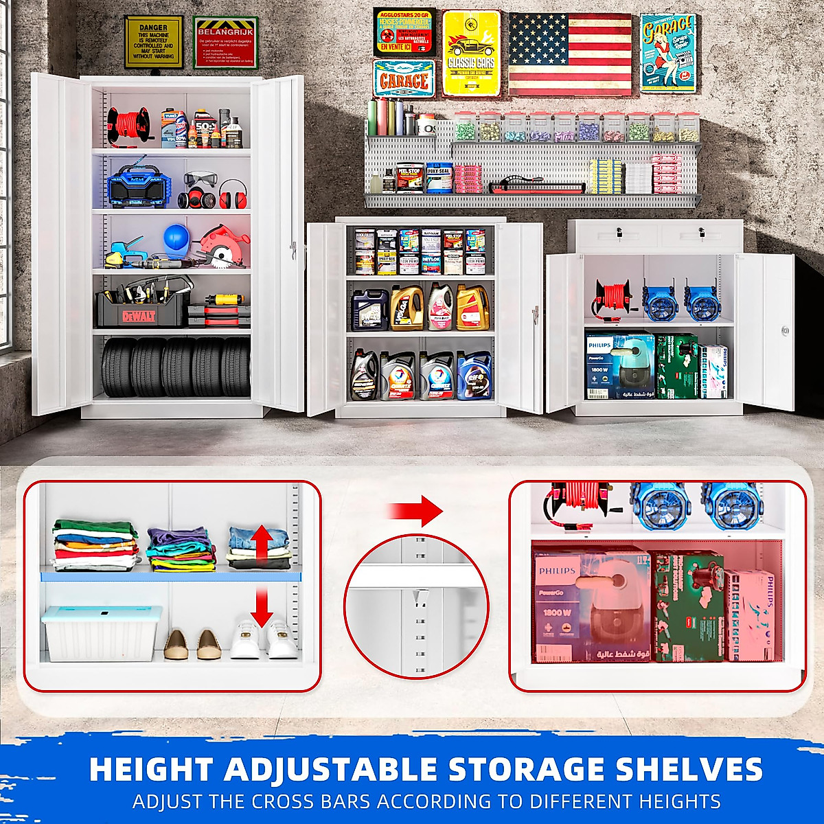 Superday Locking Metal Cabinet 72"×36"×18", Tall Storage Cabinet with 2 Doors and 4 Shelves, Large Metal Steel Utility Cabinet for Office File Bathroom Medicine Garage Pantry (White)