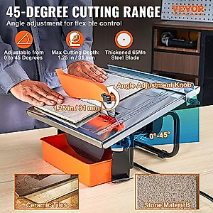 VEVOR Wet Tile Saw, 7-inch 65Mn Steel Blade, 3300 RPM Induction Motor, Tile Cutter Wet Saw with Water Reservoir, 0-45 Degrees Miter Angle for Cutting Tiles and Stones, for DIY Enthusiasts