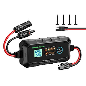 Bateria Power 10A 12V MPPT Solar Charge Controller, Intelligent Solar Panel Regulator with LED and LCD Display, Compatible with Sealed Flooded Gel AGM Lithium LiFePO4 Battery