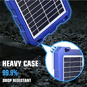 POWOXI 10W 12V Solar Battery Charger& Maintainer，Waterproof Solar Panel Trickle Charger with Cigarette Lighter & Alligator Clips for Car, RV, Boat, Motor, Lawn Mower（Blue）