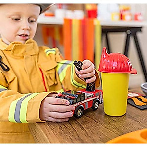 Re Play Made in USA 2pk Toddler Feeding No Spill Sippy Cups | 1 Piece Silicone Easy Clean Valve | Eco Friendly Heavyweight Recycled Milk Jugs - Virtually Indestructible | Specialty Fireman Helmet Lid
