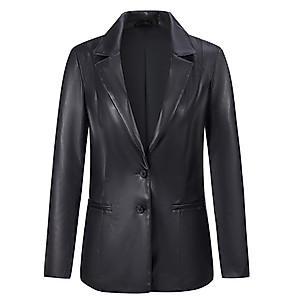 RISISSIDA Women Faux Leather Blazer Jacket Vegan Pleather Coat Black XX-L