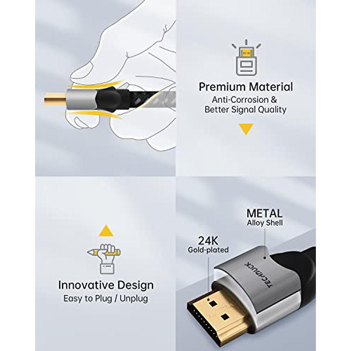 8K HDMI 2.1 Cable 3ft, TechDuck Premium Braided 28AWG High Speed 8K@60Hz 4K@120Hz/144Hz 48Gbp HDMI Cord, Dynamic HDR eARC/ARC Dolby, Certified UHD HDMI to HDMI Cable for Gaming/Monitor/Ultra HD TV