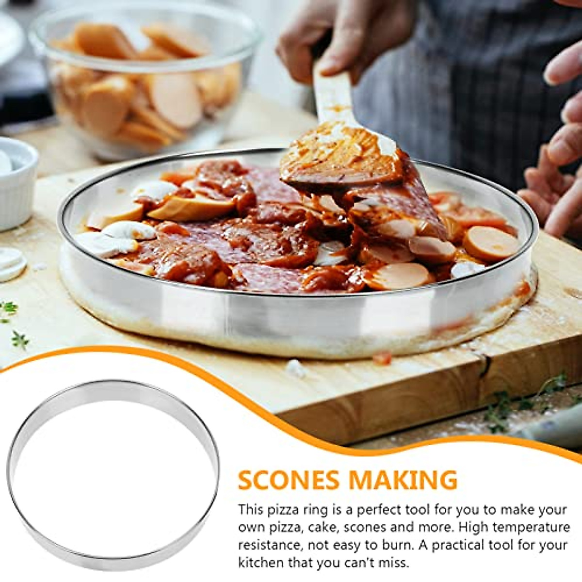 Stainless Steel Muffin Rings Tart Pastry Rings Molds Non Stick Pizza Cutter Rings Egg Pancake Rings Metal Baking Tools Pie Crust Shield for Cakes Desserts Dough Silver 10in