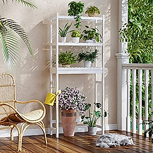 linstock Over The Toilet Storage, 3 Shelf Bathroom Space Saver, Bamboo Stable Freestanding Above Toilet Stand with 3 Hooks for Bathroom, Restroom, Laundry, White