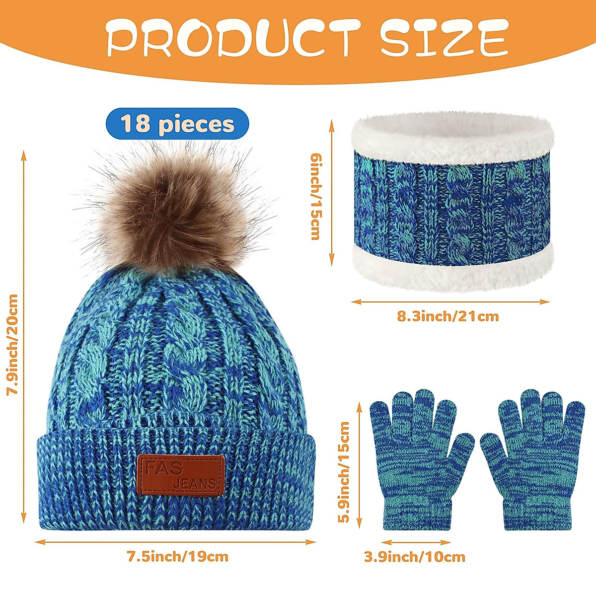 Liitrsh 18 Pcs Kids Winter Beanie Hat Scarf Gloves Set Girls Boys Winter Knit Hat Gloves Neck Warmer with Fleece Lined for 5-12 Years