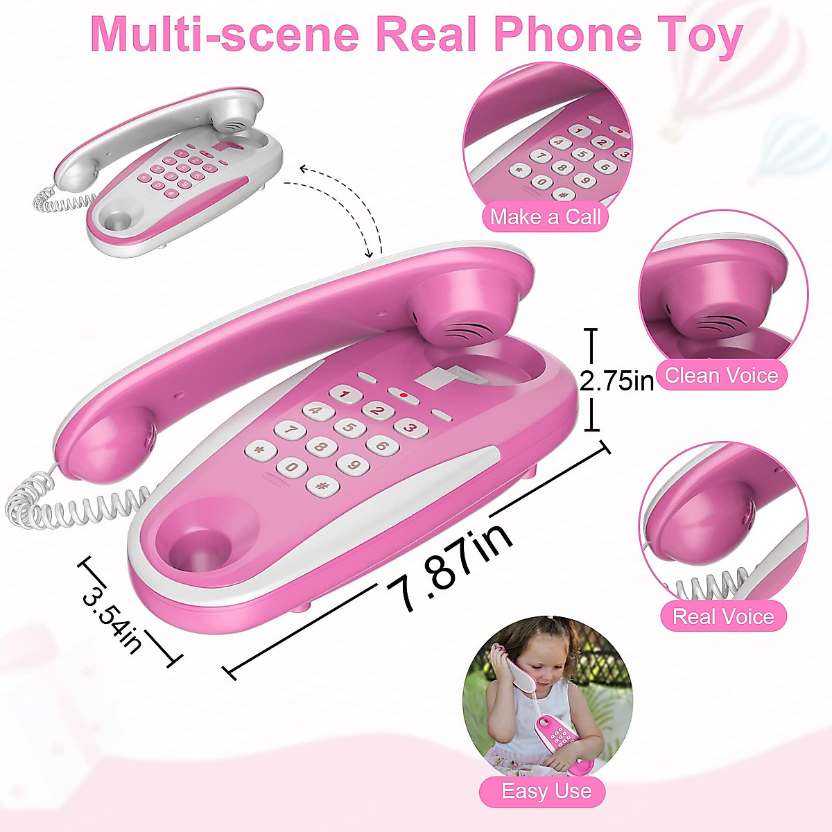 Kids Play Phone, Intercom Toy with Real Ring Sounds, Pretend Play Telephone, 23 ft Ultra-Long Phone Line with Kids to Chatting and Learning, Toddler Develop Communication Skill Toys, Kids Gift