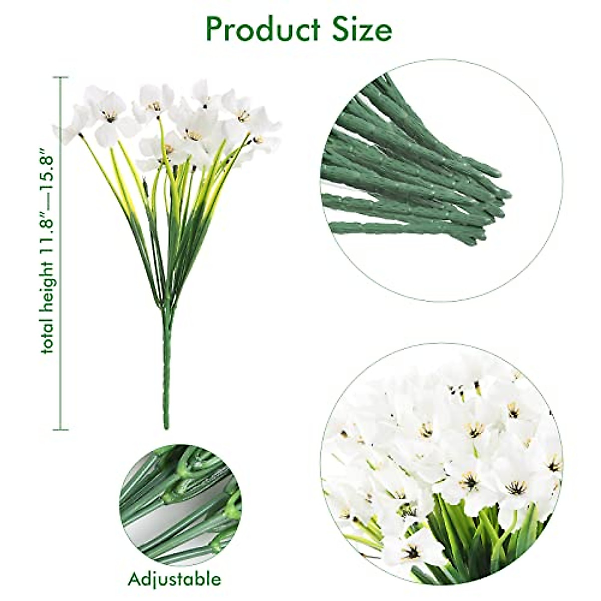 XEOLIAN 20 Bundles Artificial Flowers Hydrangea Silk Flowers Heads Fake Outdoor Indoor Flowers No Fade Faux Plastic Greenery Shrubs Garden Porch Window Box Décor (White)