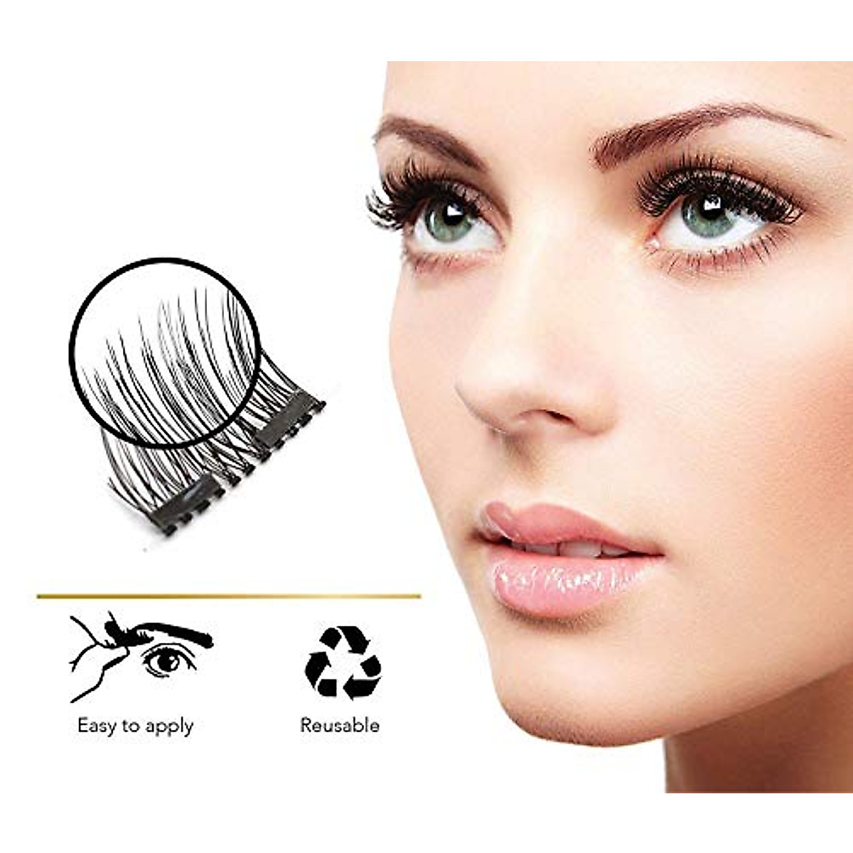 No Glue Magnetic Eyelashes Natural Look, Half Eye 2 Magnets Reusable False Eyelashes with Applicator