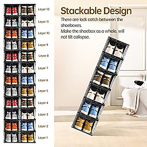 Amllas 10 Pack Shoe Boxes Stackable,Upgraded Sturdy Shoe Storage Boxes with Clear Magnetic Door,Multifunctional Sneaker Storage, Shoe Box Organizer Fit up to US Size 12 (13.8”x 9.84”x 7.1”)