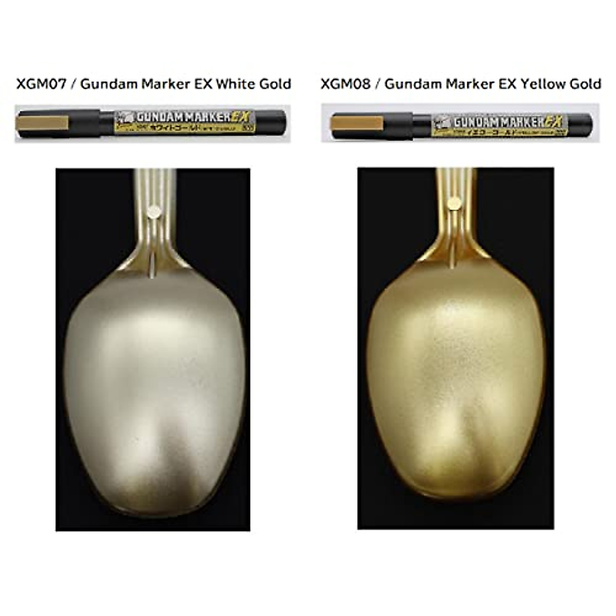 Mr. Hobby GSI Creos Gundam Marker EX White Gold XGM07 and Yellow Gold XGM08 With Kanji Love Sticker