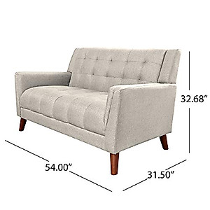 Christopher Knight Home Evelyn Mid Century Modern Fabric Arm Chair and Loveseat Set, Beige, Walnut