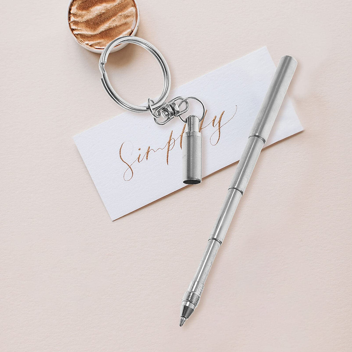 Metal Pen Pen Stainless Steel Retractable Pen Keychain: Mini Ballpoint Pen on Keychain Tiny Metal Pocket Pen with Key Ring for Carpenters Nurses Waitresses Metal Pen Pen Keychain