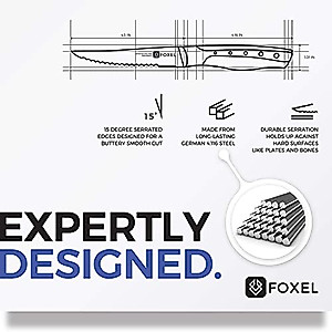 FOXEL Dishwasher Safe Steak Knives Knife Set of 4, 8, or 12 - Serrated Steak Knife Set w/Japanese Stainless Steel, Full Tang Handle, and Rust Resistant Blade - Steak Knifes Gift Box Set