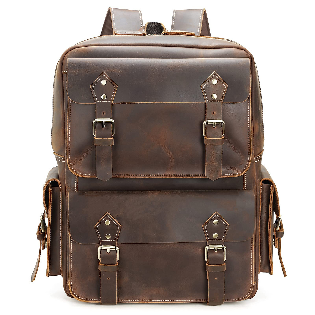 Polare Full Grain Leather Backpack Computer Bag Travel Daypack Satchel Fits 15.6'' Laptop Brown