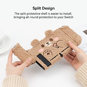 GeekShare Cute Plush Protective Case Cover Compatible with Nintendo Switch OLED Console and Joy Con - Shock-Absorption and Anti-Scratch Skin Case for OLED Switch - Plush Bear