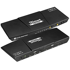 TESmart USB-C KVM Switch 3 in 1 Out, for 3 Computers and 1 Monitors, 4k@60 Hz, Supply Power to The Laptop Connected to Port 1, Type-C KVM