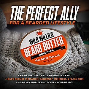 Premium Beard Balm Leave-in Conditioner by Wild Willies - Natural, Organic Ingredients & Essential Oils Promote Fast Beard Growth, Removes Itch & Dandruff - Beard Butter Restores Moisture - 2 Oz