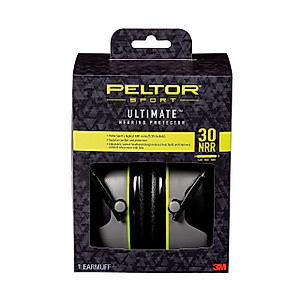 Peltor Sport Ultimate Hearing Protector, Noise Reduction Rating (NRR) 30 dB, Lightweight Design For Comfort & Extended Wear, Peltor Sport's Highest Noise Reducing Ear Muffs, Black/Grey (97042-PEL-6C)