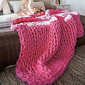BGHN Chunky Knit Blanket Large, Cozy Handmade Throw Blanket, Bedroom Home Decor for Bed/Sofa/Couch, Hot Pink, 24''x24'', ZTT83-Hot Pink-60x60