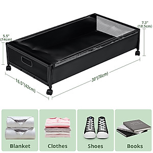 Honeier Under Bed Storage with Wheels 2 Pack, 45L Under Bed Storage Drawers with Clear Lid, Large Under Bed Storage Containers movable Storage Organizer for Bedding Duvets Blankets Clothes Shoes