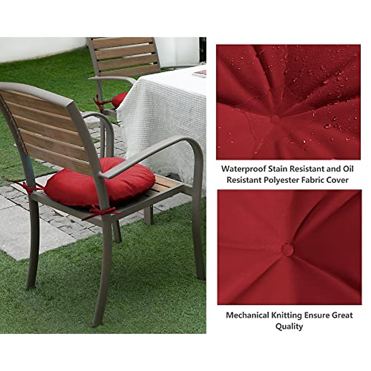 ROSNINIKA 2 Pack Round Bistro Seat Cushions Bistro Chair Cushion Round Cushion Outdoor Chair Cushions with Ties 15x15x4 Inches Wine Red