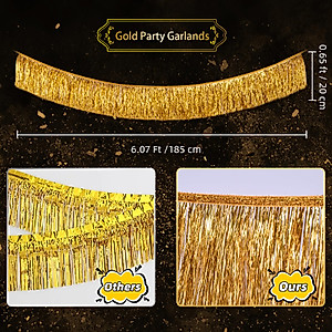 C＆B Gold Foil Fringe Garland Party Decorations, 6 Feet Gold Tinsel Metallic Glitter Banner, Hanging Gold Banner Table Skirt for Birthday Bride Bachelorette Engagement Retirement Christmas Party Decor