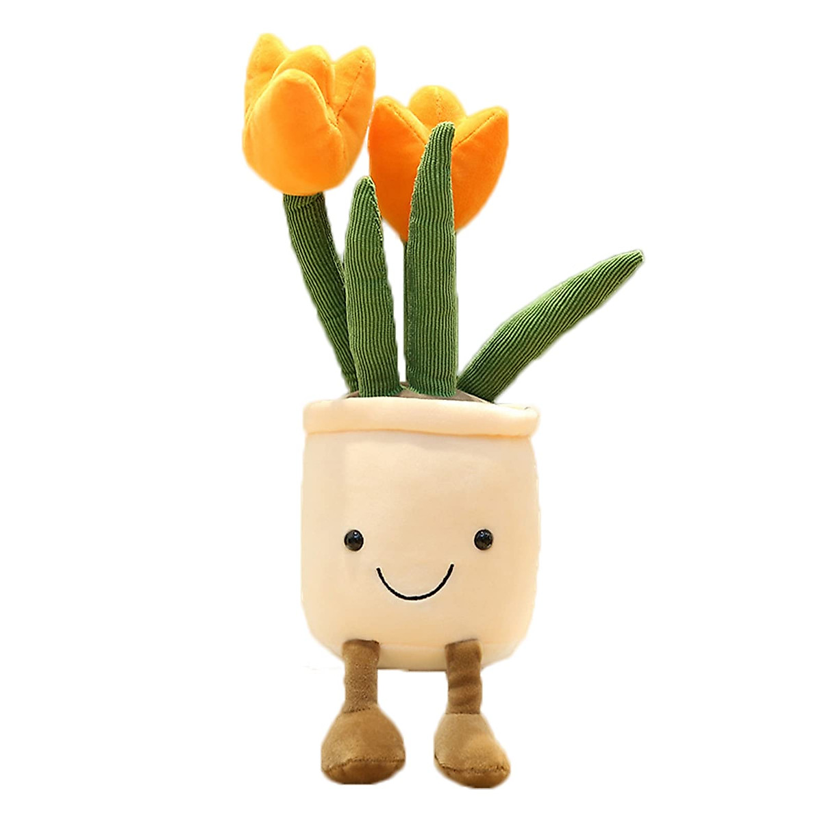 zhidiloveyou Tulip Plant Plush Toy, Stuffed Orange Flower Pot, Kawaii Plushie for Kids 13.78"