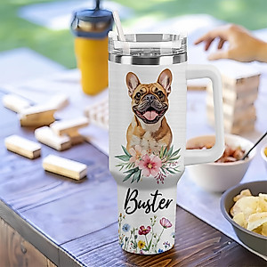 Hyturtle Personalized Dog Mom Gifts For Women on Mothers Day Birthday, 40oz Tumbler with Handle and Straw for Dog Lovers, Best Gift Idea for Fur Mama Custom Photo Stainless Steel Travel Cup With Lid