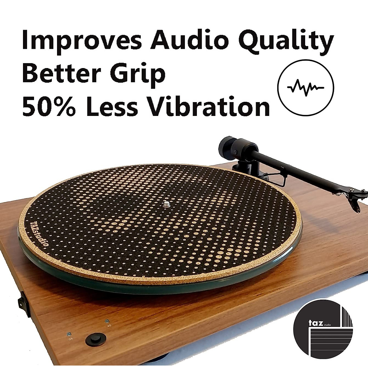 TazStudio Premium slipmat - Cork Turntable Mat [4mm Thick] for Better Sound Support on Vinyl LP Record Player - Cork mat Original Geometric Design Psychedelic Geometric Skull Art-m10