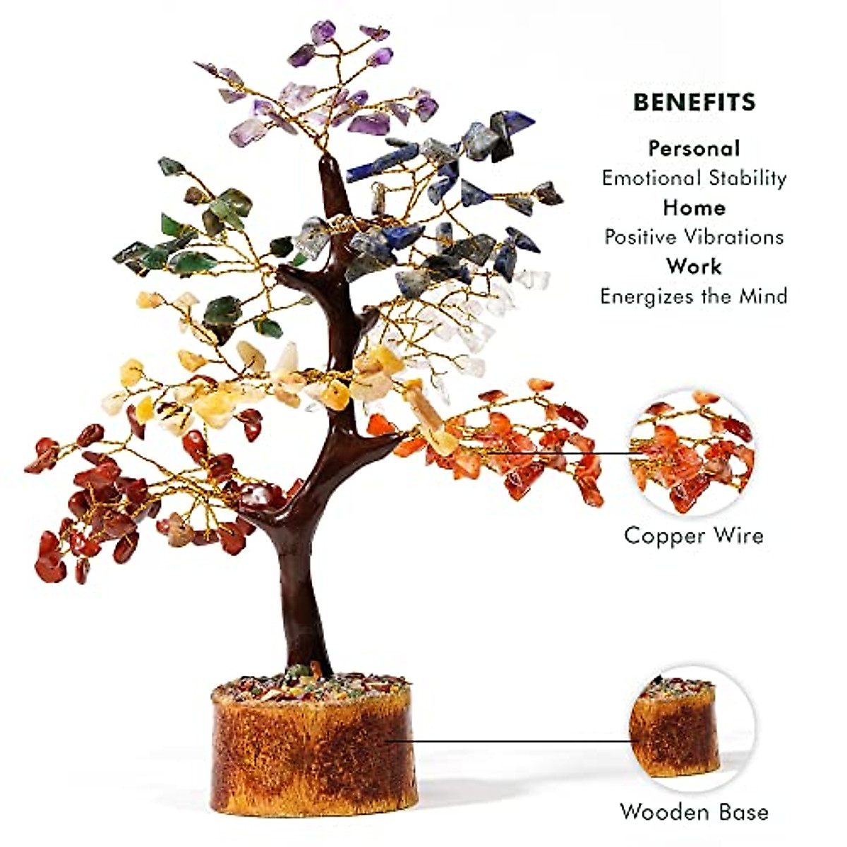 Handcrafted Healing Crystal Bonsai Tree - Feng Shui Chakra Tree with 200 Wooden Beads for Positive Energy and Balance - Perfect Home/Desk Decor and Reiki Good Luck Crystal Gifts by Karma Pledge