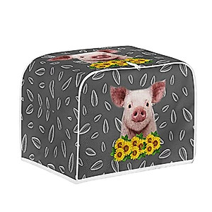 FUIBENG Cute Pig With Sunflower Toaster Covers 2 Slice Fingerprint And Greasy Protection Break Maker Cover Washable Kitchen Appliance Organizer Bag for Most Standard Toasters -S